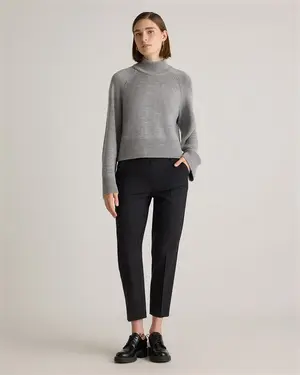 Quince Australian Merino Wool Cropped Mock Neck Sweater - Heather Grey
