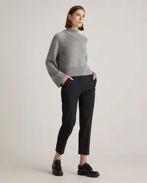 Quince Australian Merino Wool Cropped Mock Neck Sweater - Heather Grey