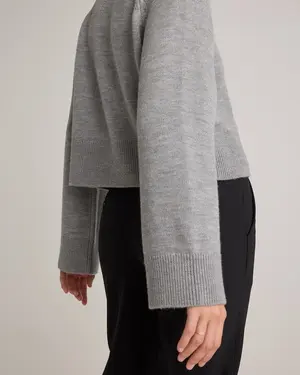 Quince Australian Merino Wool Cropped Mock Neck Sweater - Heather Grey