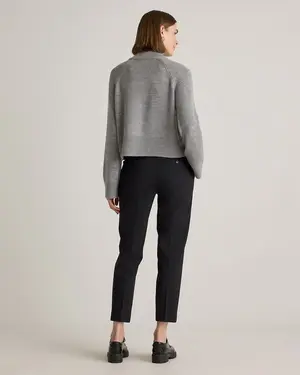 Quince Australian Merino Wool Cropped Mock Neck Sweater - Heather Grey