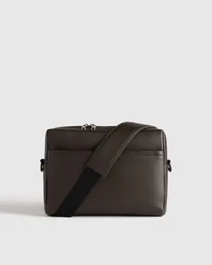 Quince Italian Leather Crossbody Messenger Bag - Hickory