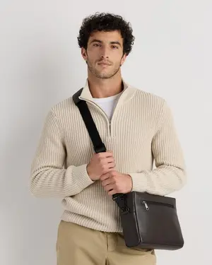 Quince Italian Leather Crossbody Messenger Bag - Hickory