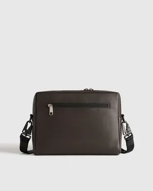 Quince Italian Leather Crossbody Messenger Bag - Hickory