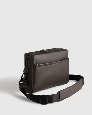 Quince Italian Leather Crossbody Messenger Bag - Hickory