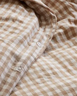 Quince European Linen Gingham Deluxe Bedding Bundle - Cafe