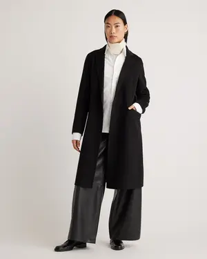 Quince 100% Mongolian Cashmere Double-faced Wrap Coat - Black