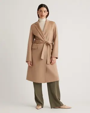 Quince 100% Mongolian Cashmere Double-faced Wrap Coat - Camel