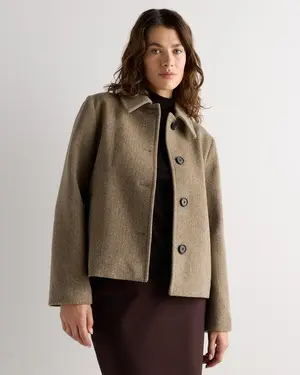 Quince Wool Cashmere Short Coat - Brown Herringbone