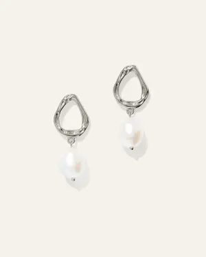 Quince Freshwater Cultured Pearl Sculptural Drop Earrings - Sterling Silver
