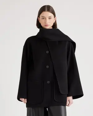 Quince Double-faced Merino Wool Scarf Coat - Black