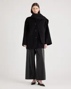 Quince Double-faced Merino Wool Scarf Coat - Black