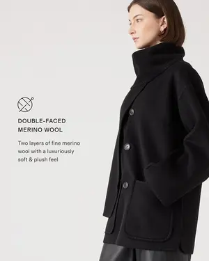 Quince Double-faced Merino Wool Scarf Coat - Black