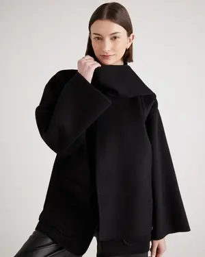 Quince Double-faced Merino Wool Scarf Coat - Black