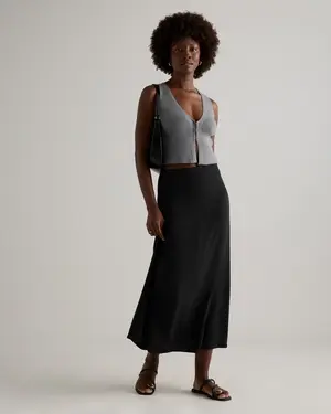 Quince Lightweight Crepe Slip Skirt - True Black