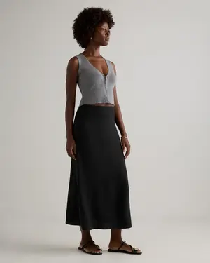 Quince Lightweight Crepe Slip Skirt - True Black