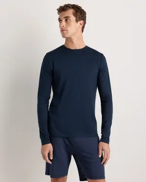 Quince 100% Merino Wool All-season Long Sleeve Base Layer T-shirt - Navy
