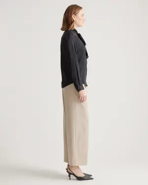 Quince Washable Stretch Silk Tie Neck Blouse - Black