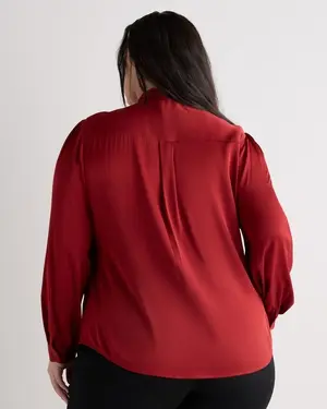 Quince Washable Stretch Silk Tie Neck Blouse - Clay Red