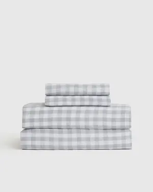 Quince European Linen Gingham Sheet Set - Blue Fog