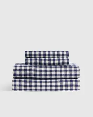 Quince European Linen Gingham Sheet Set Navy