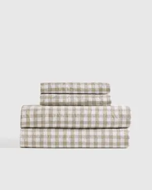 Quince European Linen Gingham Sheet Set - Willowleaf
