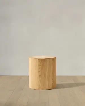 Quince Oak Drum End Table - Rustic Oak