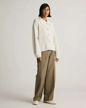 Quince Australian Merino Wool Collared Cable Cardigan - Heather Bone