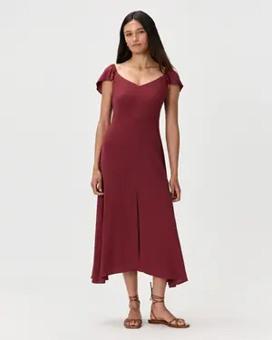 Quince Lightweight Crepe Flutter Sleeve Midi Dress - Maroon
