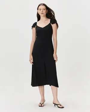 Quince Lightweight Crepe Flutter Sleeve Midi Dress - True Black