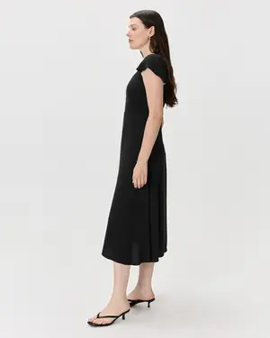 Quince Lightweight Crepe Flutter Sleeve Midi Dress - True Black