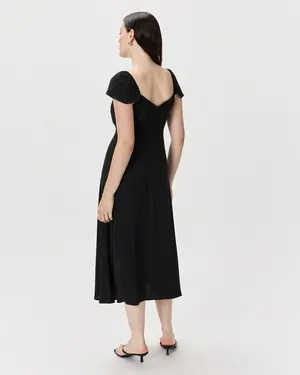 Quince Lightweight Crepe Flutter Sleeve Midi Dress - True Black