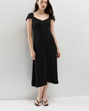 Quince Lightweight Crepe Flutter Sleeve Midi Dress - True Black