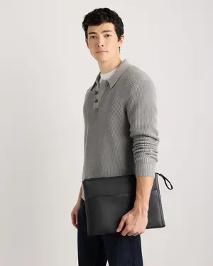 Quince Italian Leather Tech Folio - Black