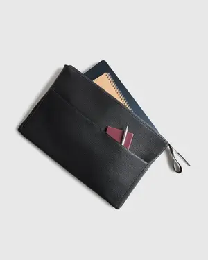 Quince Italian Leather Tech Folio - Black