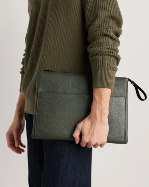 Quince Italian Leather Tech Folio - Dark Olive