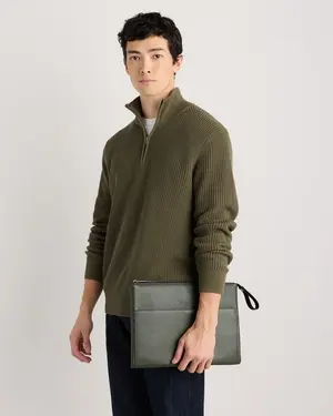 Quince Italian Leather Tech Folio - Dark Olive