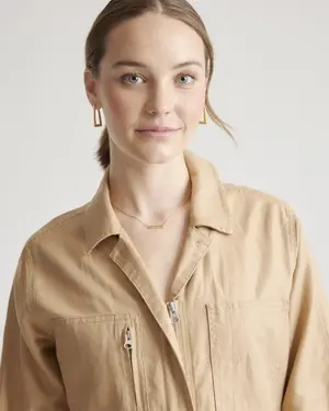 Quince Cotton Linen Twill Long Sleeve Coverall Jumpsuit - Camel