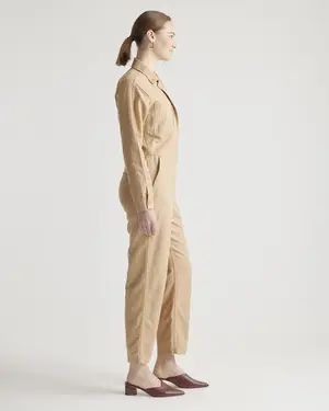Quince Cotton Linen Twill Long Sleeve Coverall Jumpsuit - Camel