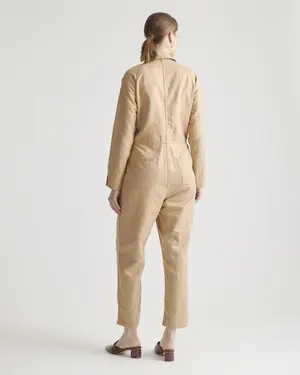 Quince Cotton Linen Twill Long Sleeve Coverall Jumpsuit - Camel