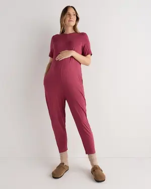 Quince Bamboo Jersey Maternity Jumpsuit - Faded Maroon