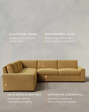 Quince Stillman L Sectional In Performance Velvet - Caramel