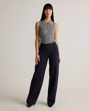 Quince Ultra-stretch Ponte Wide Leg Trousers - Navy