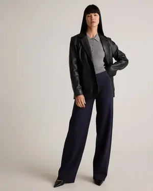 Quince Ultra-stretch Ponte Wide Leg Trousers - Navy