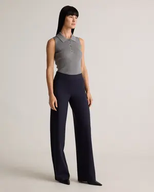 Quince Ultra-stretch Ponte Wide Leg Trousers - Navy