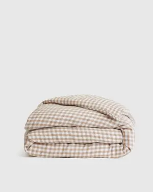 Quince European Linen Gingham Duvet Cover - Cafe