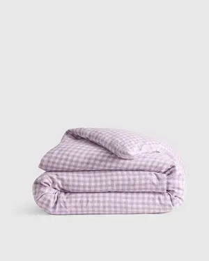 Quince European Linen Gingham Duvet Cover - Lavender