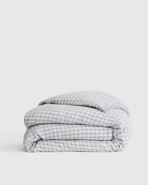 Quince European Linen Gingham Duvet Cover - Light Blue