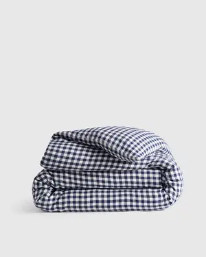 Quince European Linen Gingham Duvet Cover - Navy