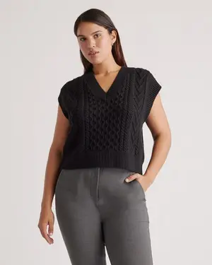 Quince Australian Merino Wool Cable Sweater Vest - Black