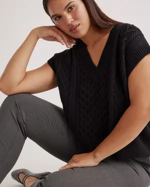 Quince Australian Merino Wool Cable Sweater Vest - Black
